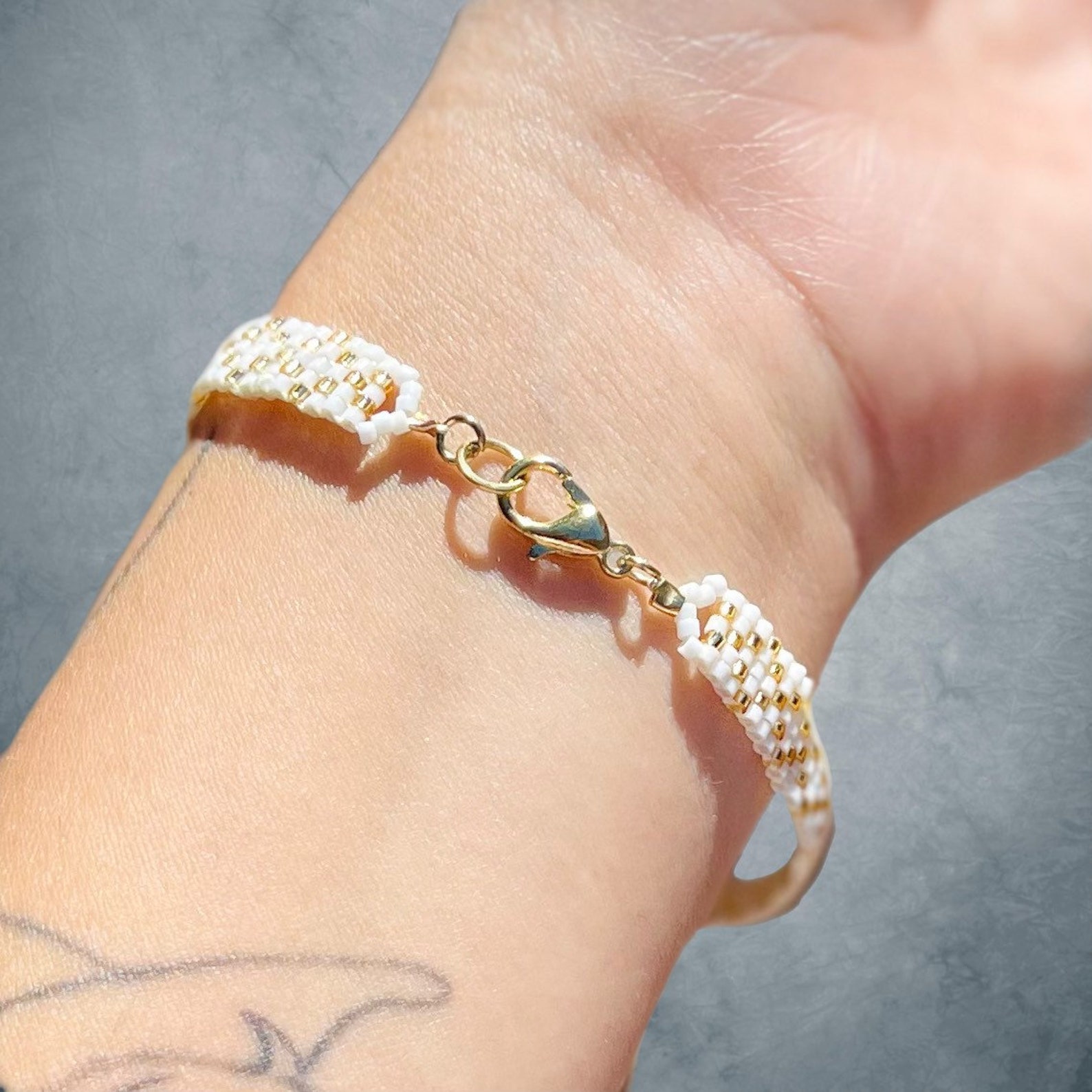 Gold and White Bracelet - Etsy
