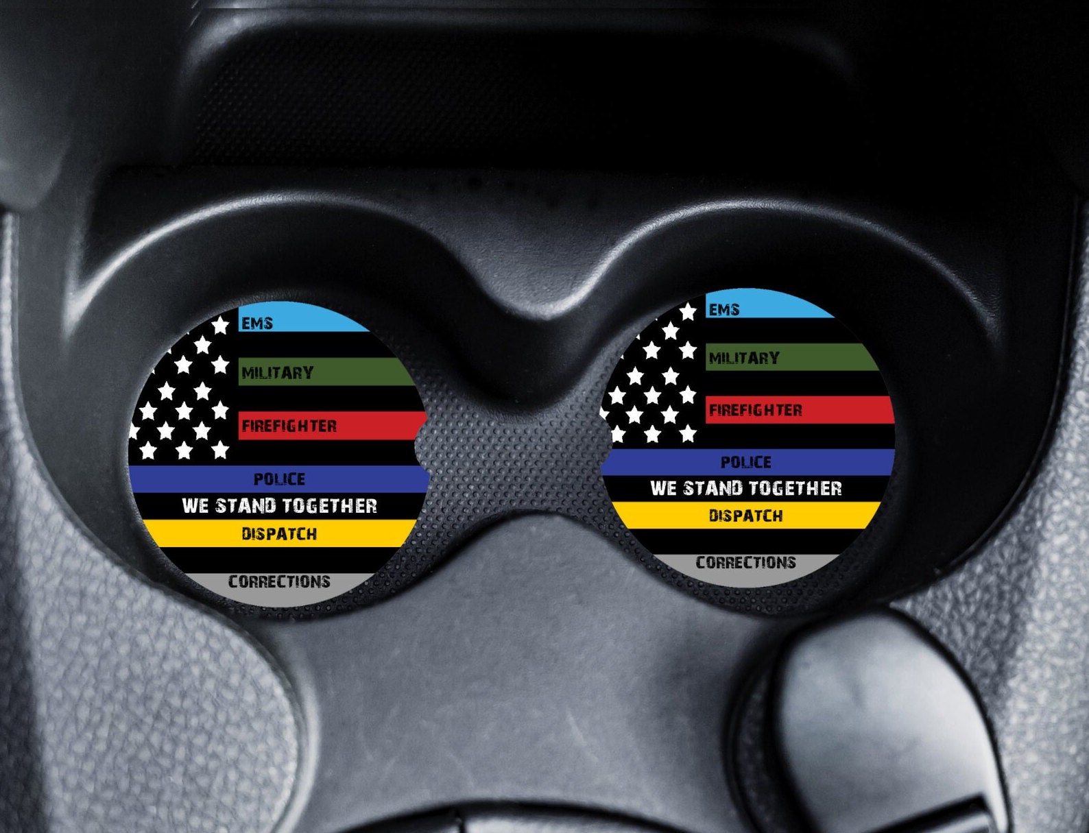 Thin Line Car Coaster Pair, We Stand Together, Blue Line, Red Line ...