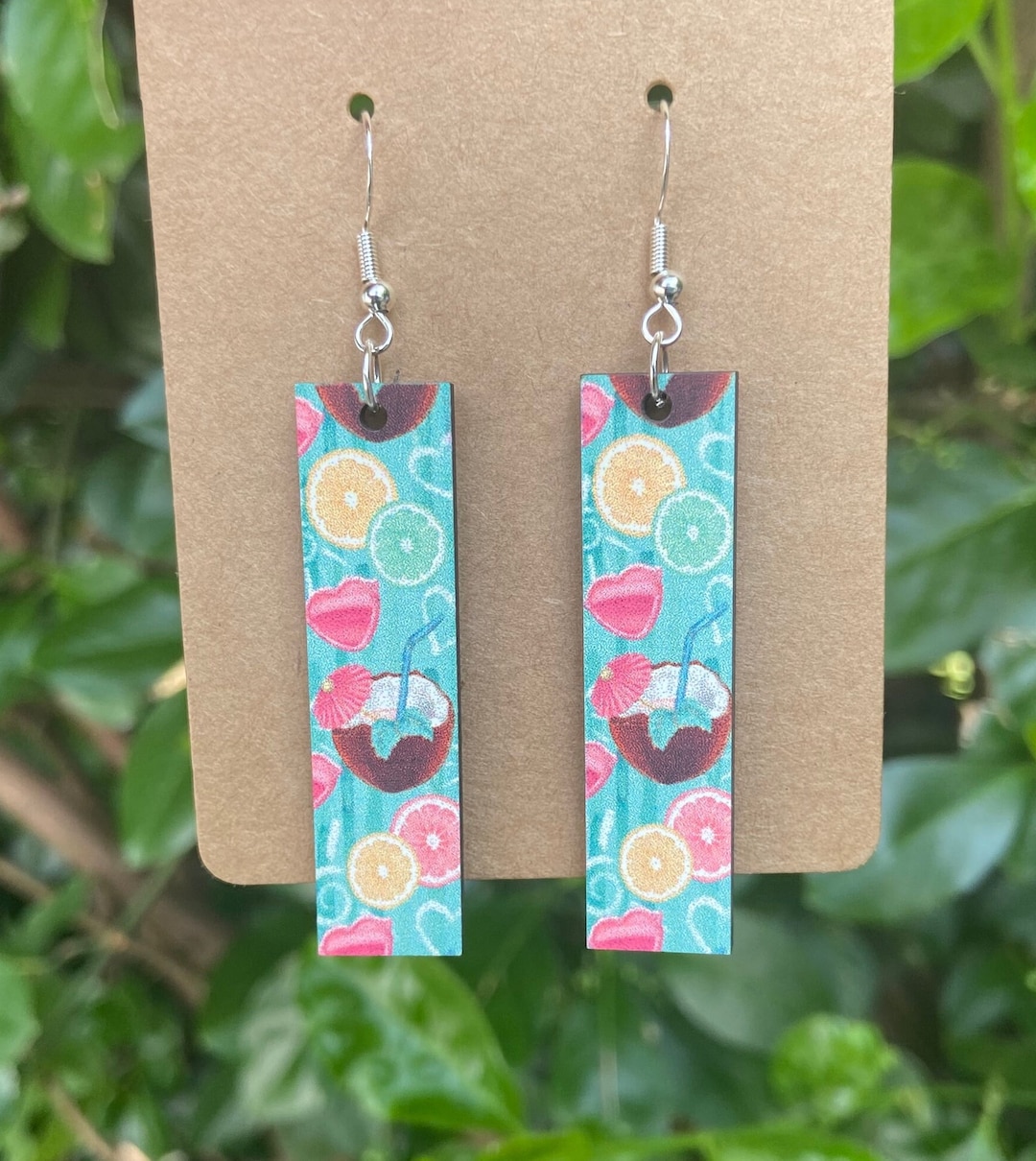 Luau Party Drinks Rectangular Bar Sublimated Earrings - Etsy