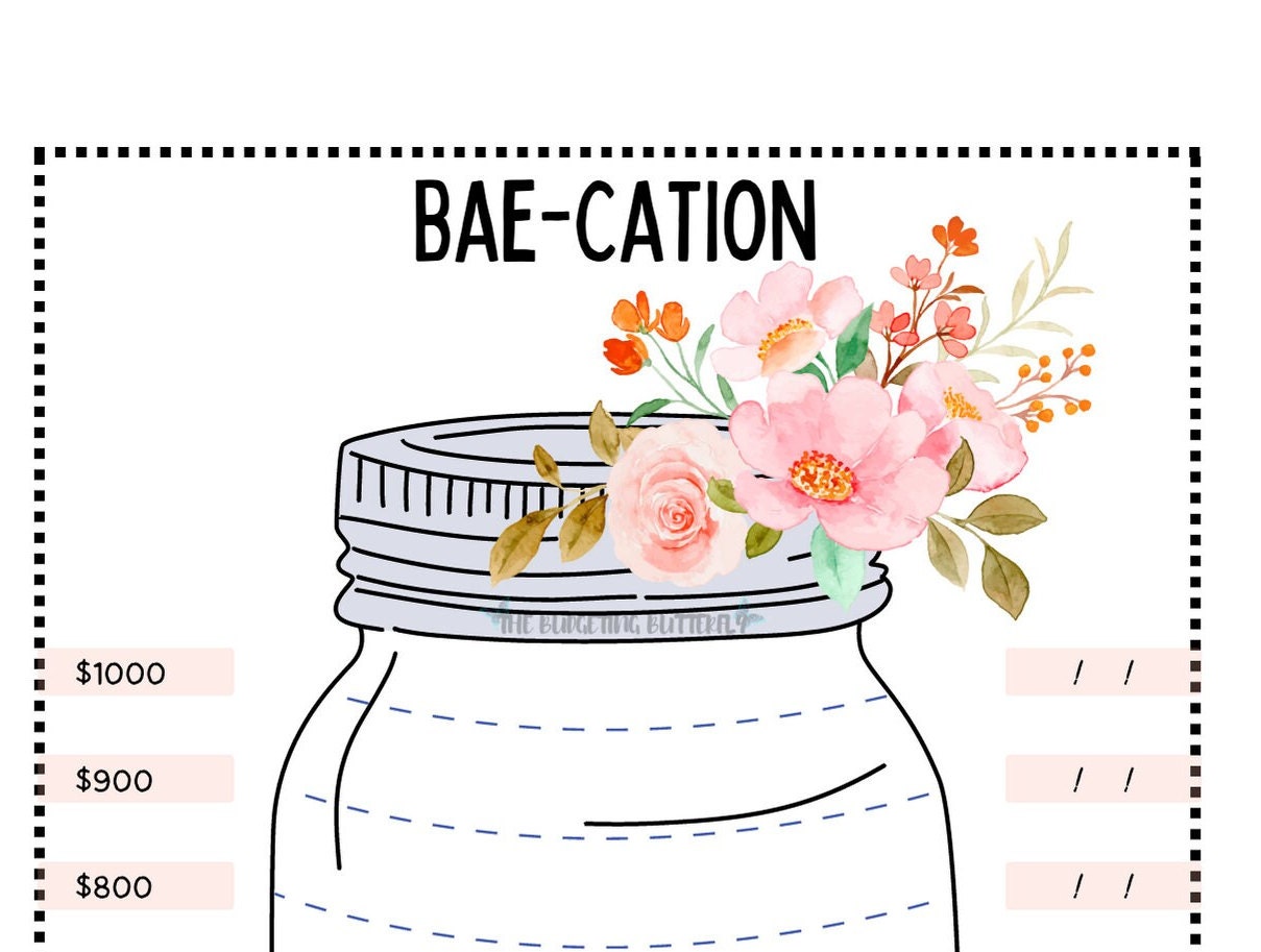BAE-CATION Money Saving Challenge Tracker Digital Download, Printable ...