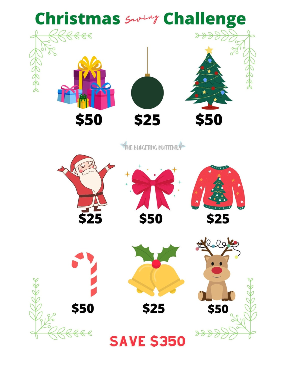 Christmas Money Saving Challenge Tracker Digital Download, Printable ...