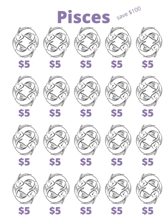 PISCES ZODIAC HOROSCOPE Money Saving Challenge Tracker Digital - Etsy
