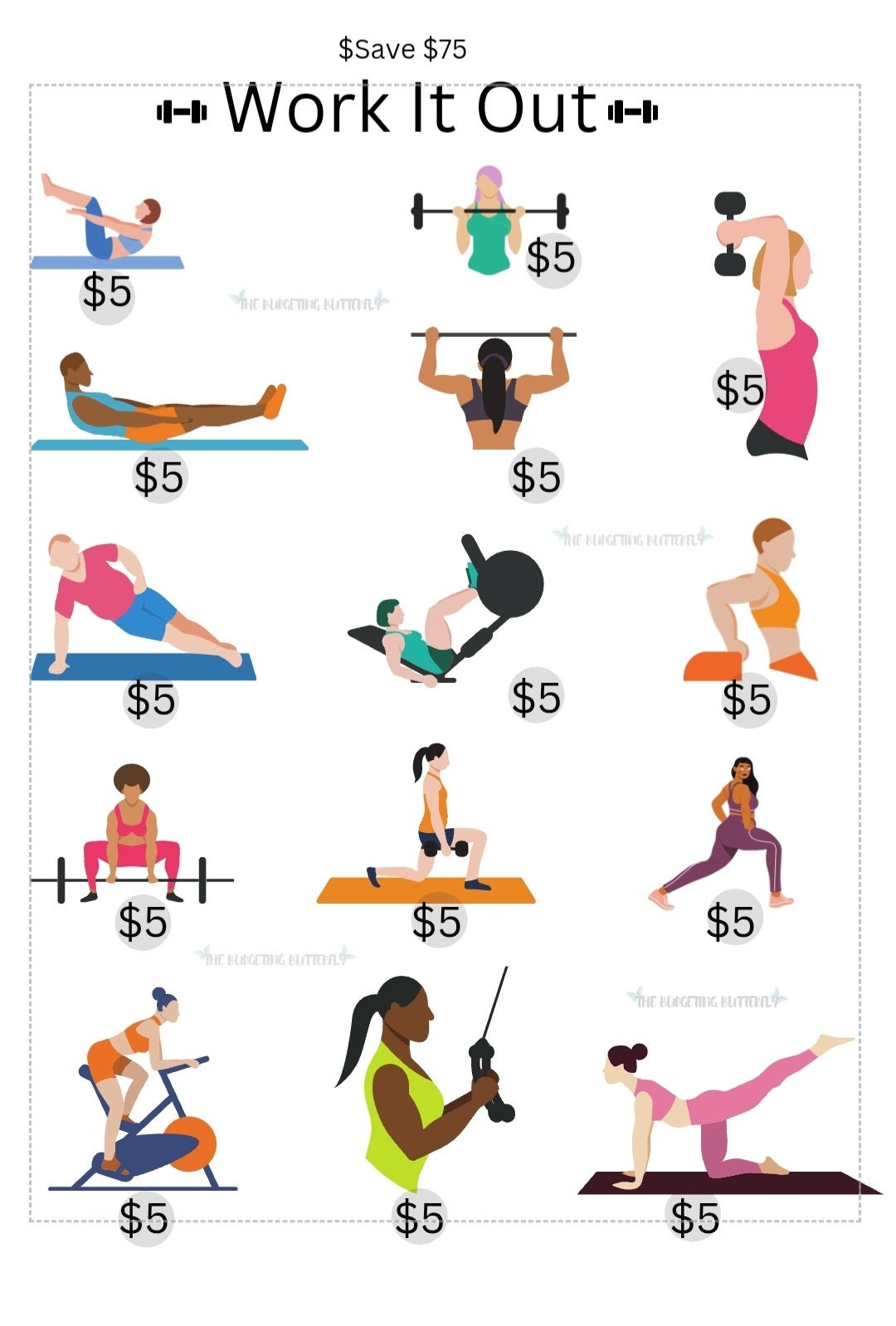 75 Workout Saving Challenge Tracker Digital Download, Printable, Budget ...