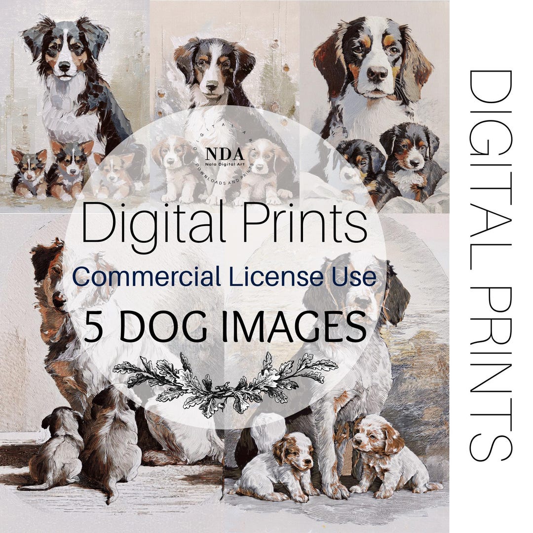 5 Digital Art Paintings of Dogs, Prints for Personal or Commercial Use ...