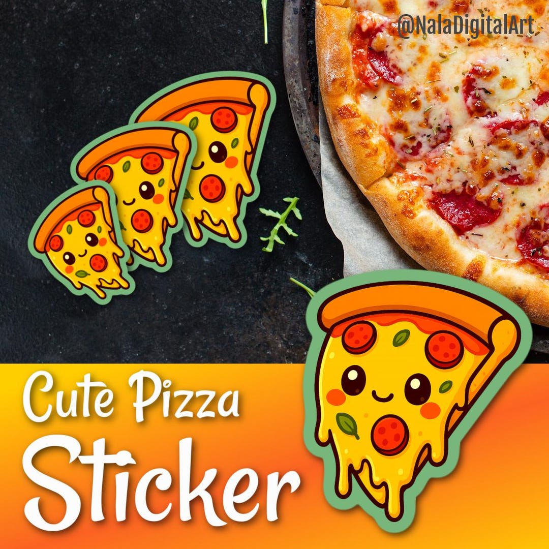Cute Pizza Sticker – Adorable Pizza Slice Vinyl Decal – Food Lovers ...