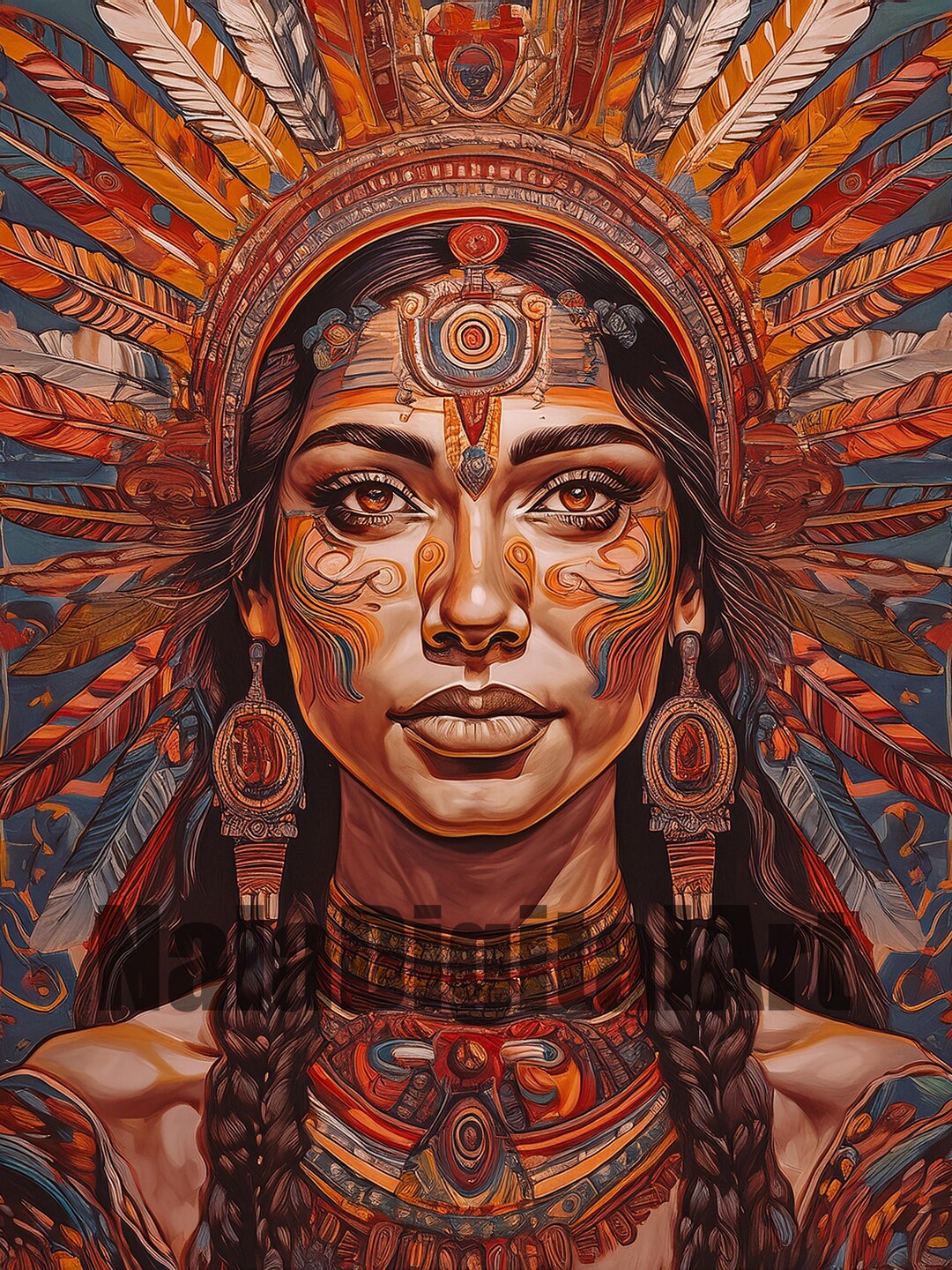 Aztec Warrior Queen – Digital Art, Indigenous, Tribal, Wall Decor Art ...
