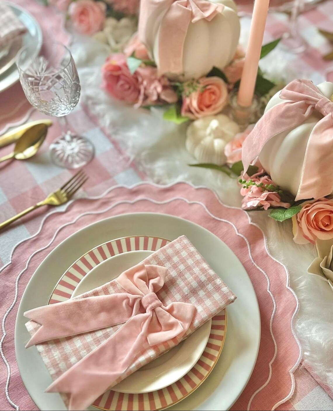Pink Gingham Napkin & Linen Placemat Set: Baby Shower Table Decor - Etsy