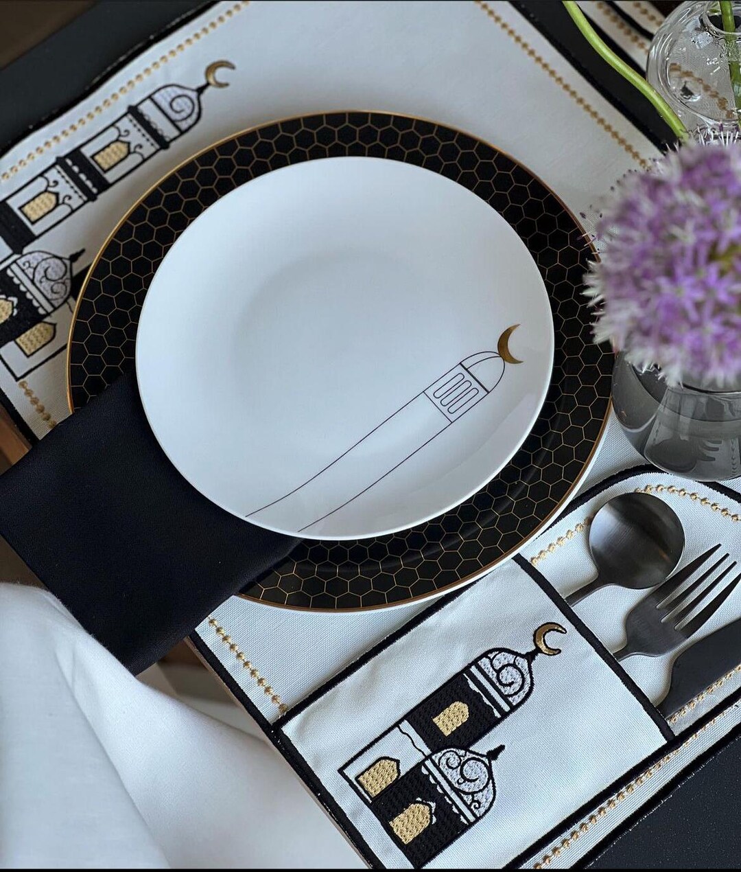 Ramadan Table Set for 6, Embroidered Placemats -cutlery Pockets ...