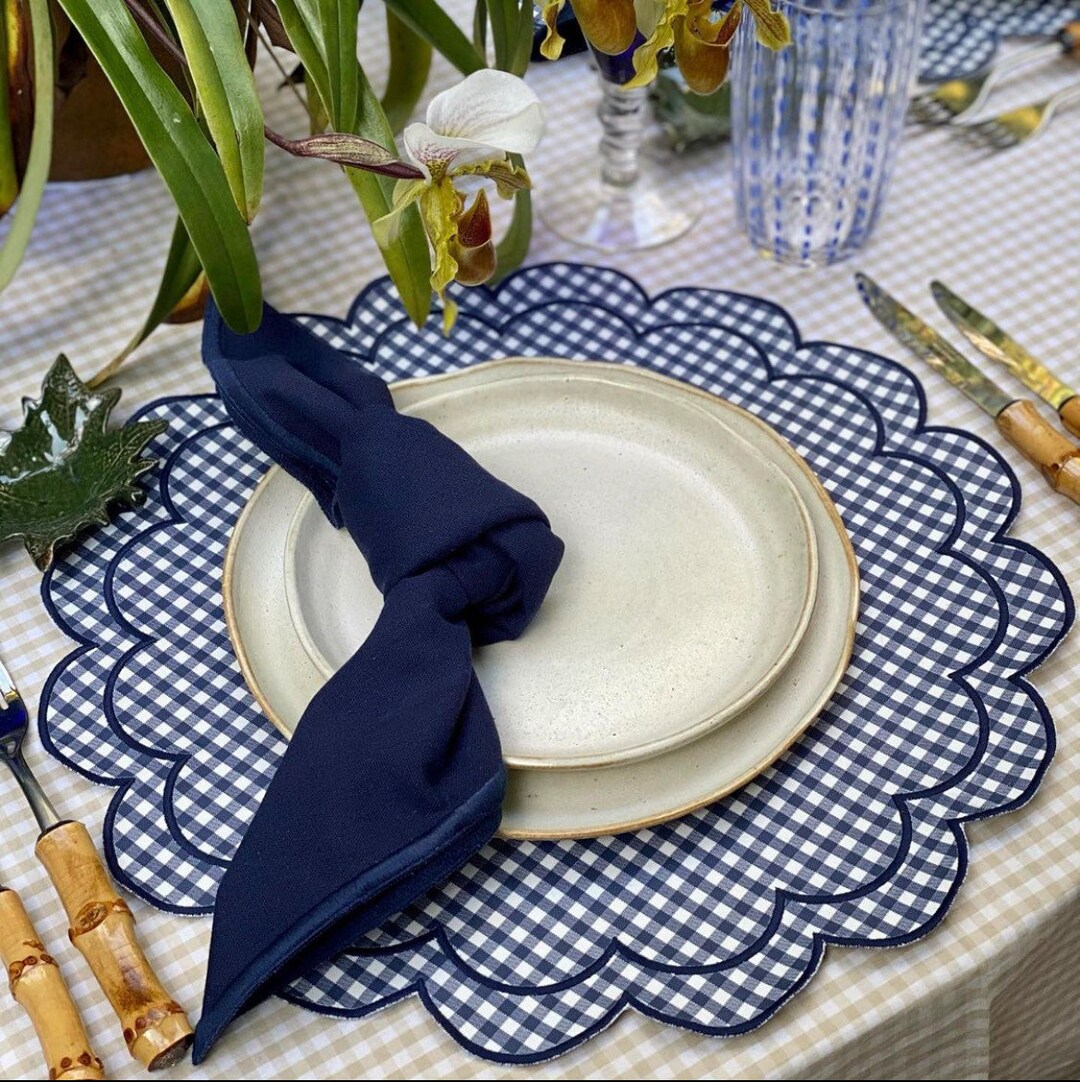 Dark Blue Ruffled Placemat Napkin Set Perfect Gift for New Homeowners ...