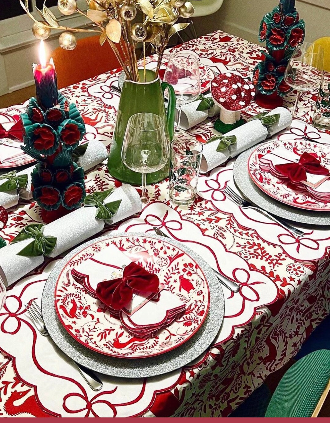 Handmade Linen Fabric With Delicate Red Bow Embroidery, Party ...