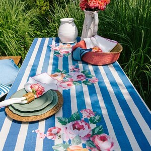 Blue White Striped Floral Printed 150x250 Cm Rectangle Table - Etsy