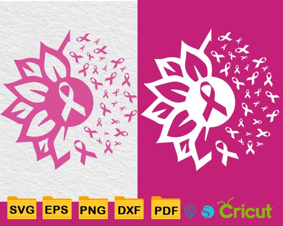 Sunflower Breast Cancer Ribbon Svg, Cancer Awareness Svg, Pink Ribbon ...