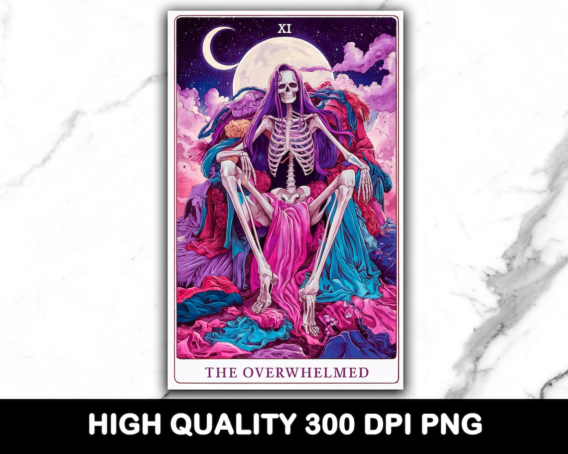 The Overwhelmed Skeleton Tarot Card PNG Design Gothic Skeleton Woman ...
