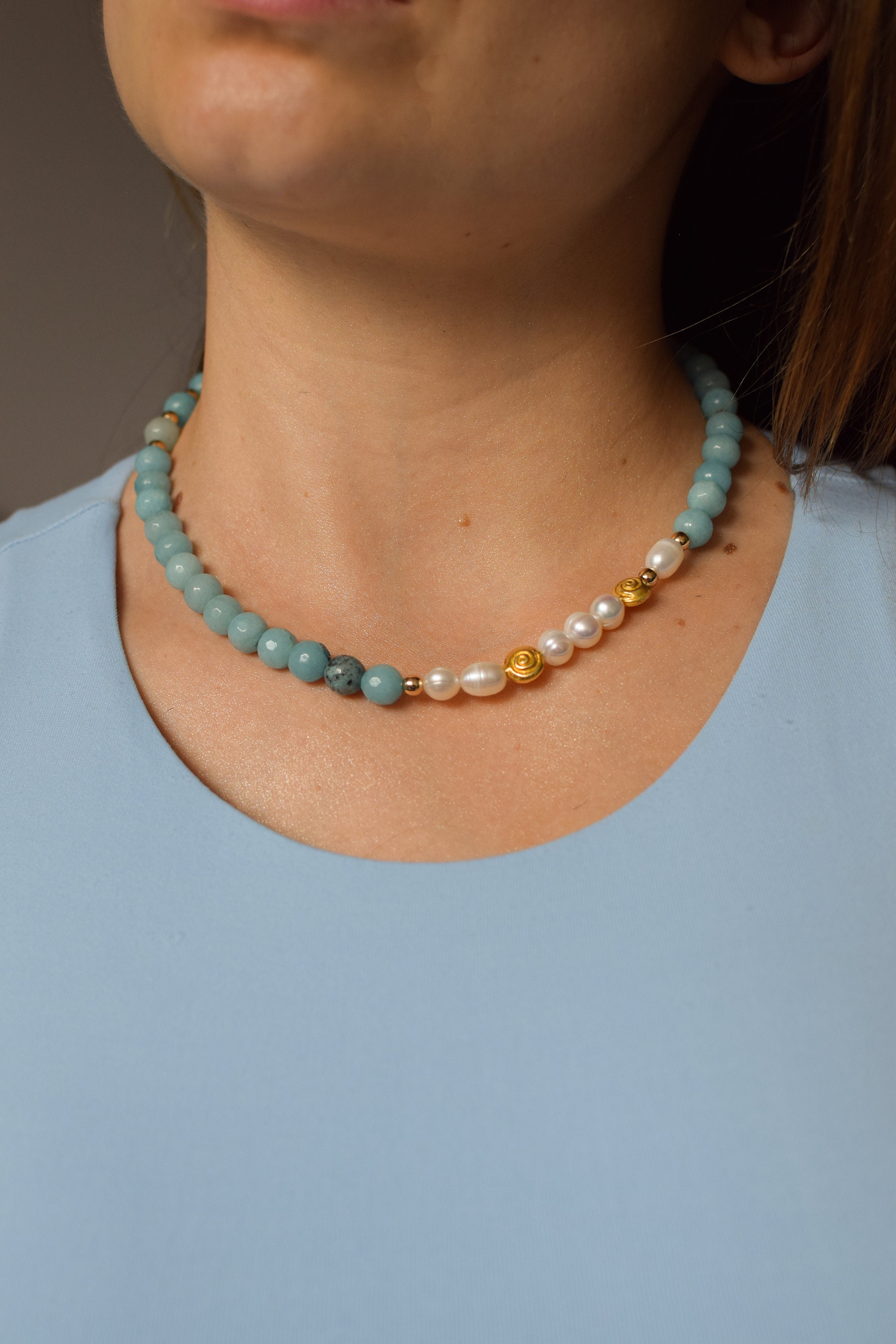 Baby Blue Necklace Pearl Choker Summer Necklace Casual Necklace ...