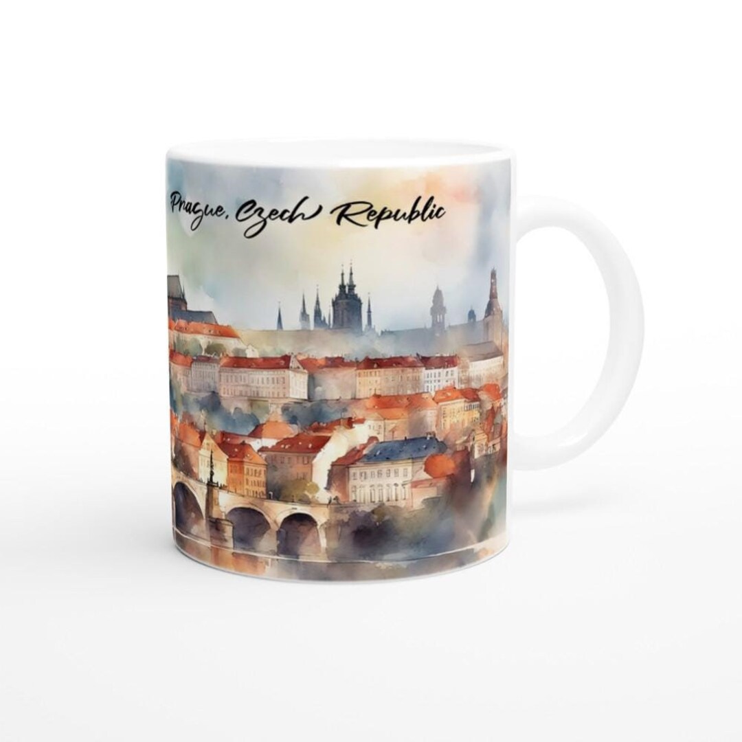 Prague Mug With Charles Bridge and Castle – Watercolor Design, High ...