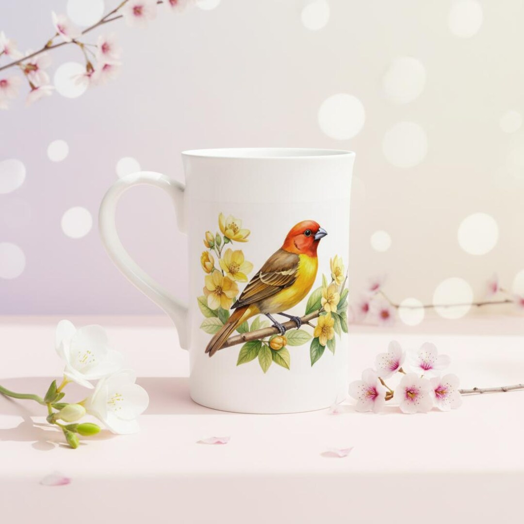 Songbird Mug, Porcelain, 295 Ml – Yellow Orange Bird & Flowers ...