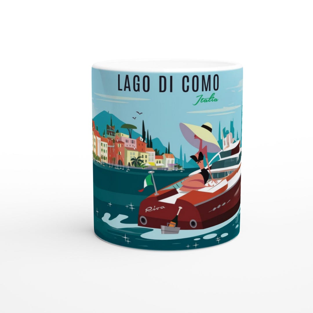 Coffee Mug With Lago Di Como Motif in a Stylish Retro Design Featuring ...