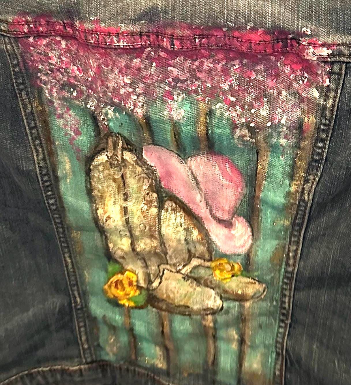 Womens Denim Jacket Handpainted Southwestern Design Rodeo Year-round ...