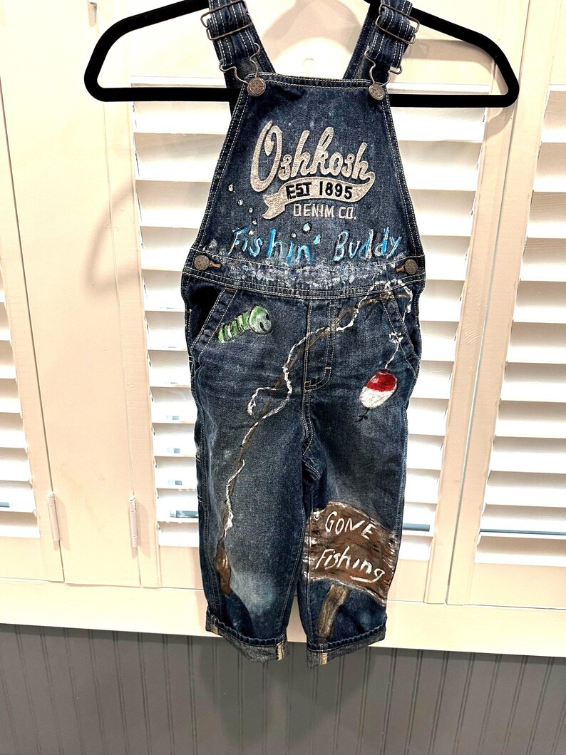 Hand Painted Denim Overalls: Gone Fishin' Kids Clothes (size 4T) - Etsy