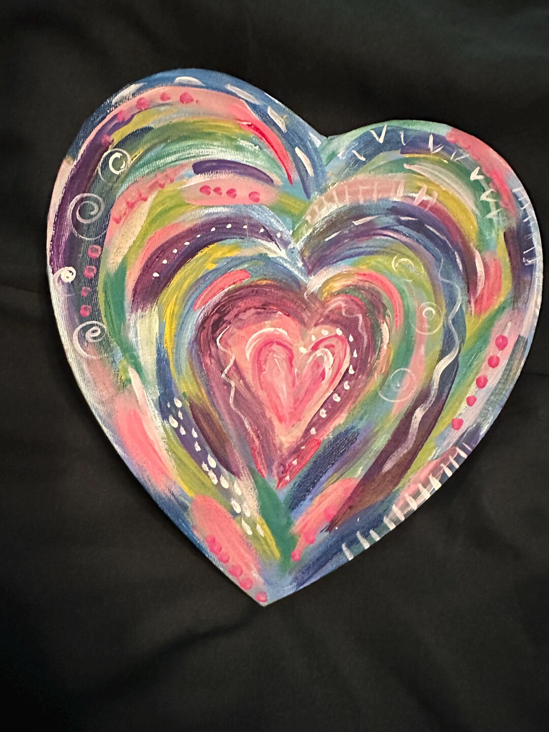 Hand Painted Original Design Colorful Acrylic Heart on Heart Shaped ...