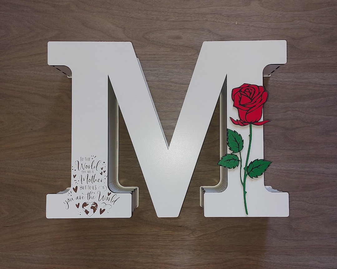 Laser Cut, Digital File. 3D Letter M With Engraving and Rose SVG, DXF ...