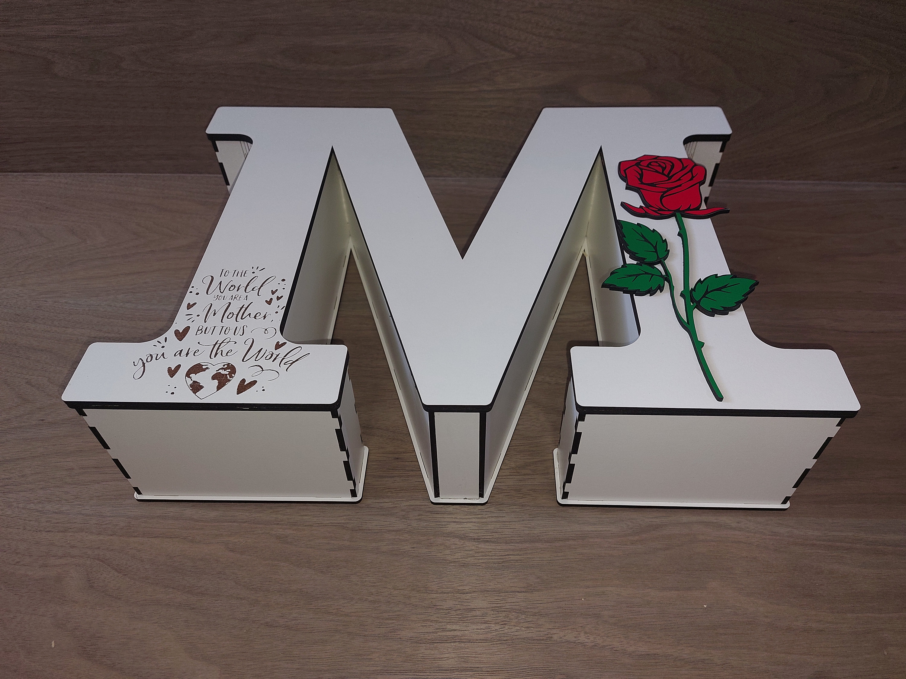 Laser Cut, Digital File. 3D Letter M With Engraving and Rose SVG, DXF ...