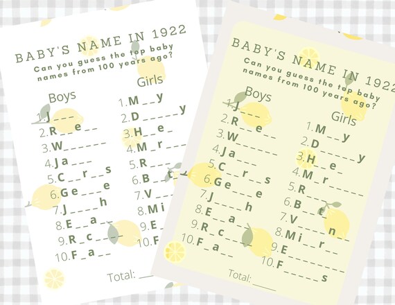 Lemon BOY OR GIRL Theme Baby Name Shower Game Citrus Fill | Etsy