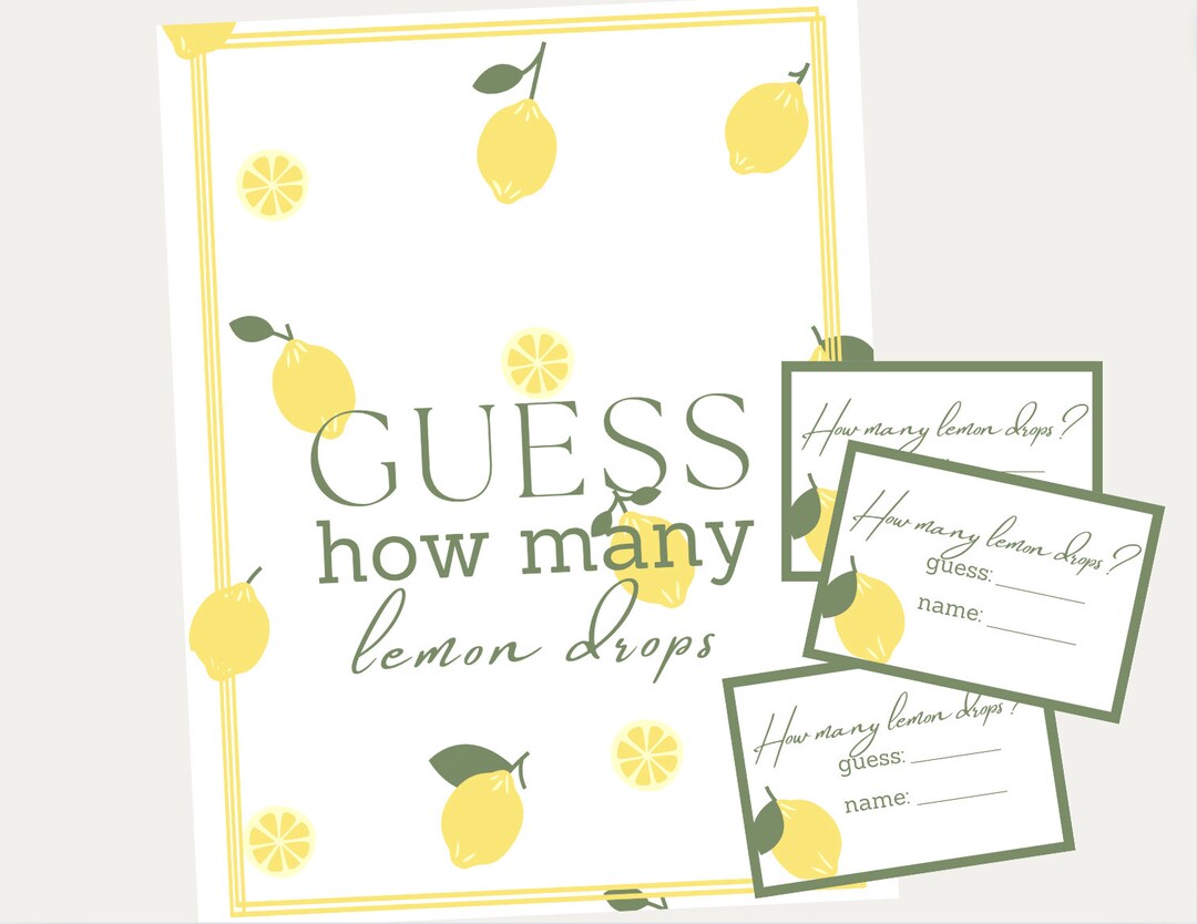 Guess How Many Lemon Drops Sign and Cards, How Many Candies Game, How ...