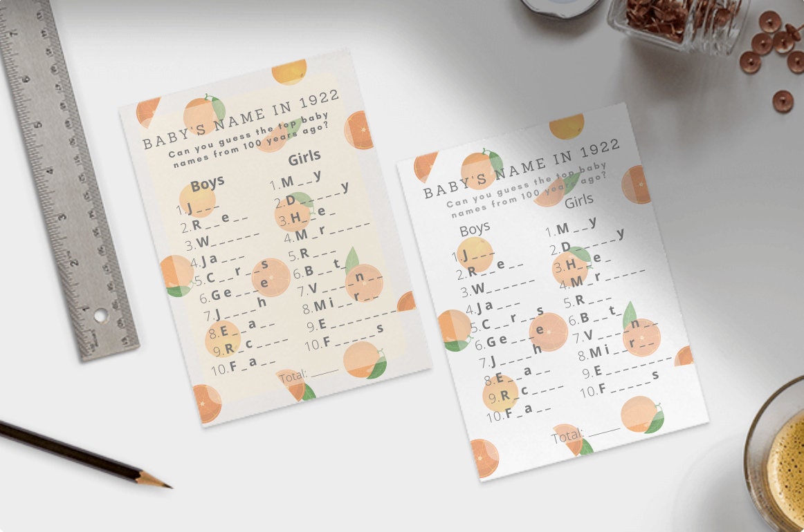 Cutie Orange Baby Shower Game Guess the Most Popular Old-fashioned Baby ...