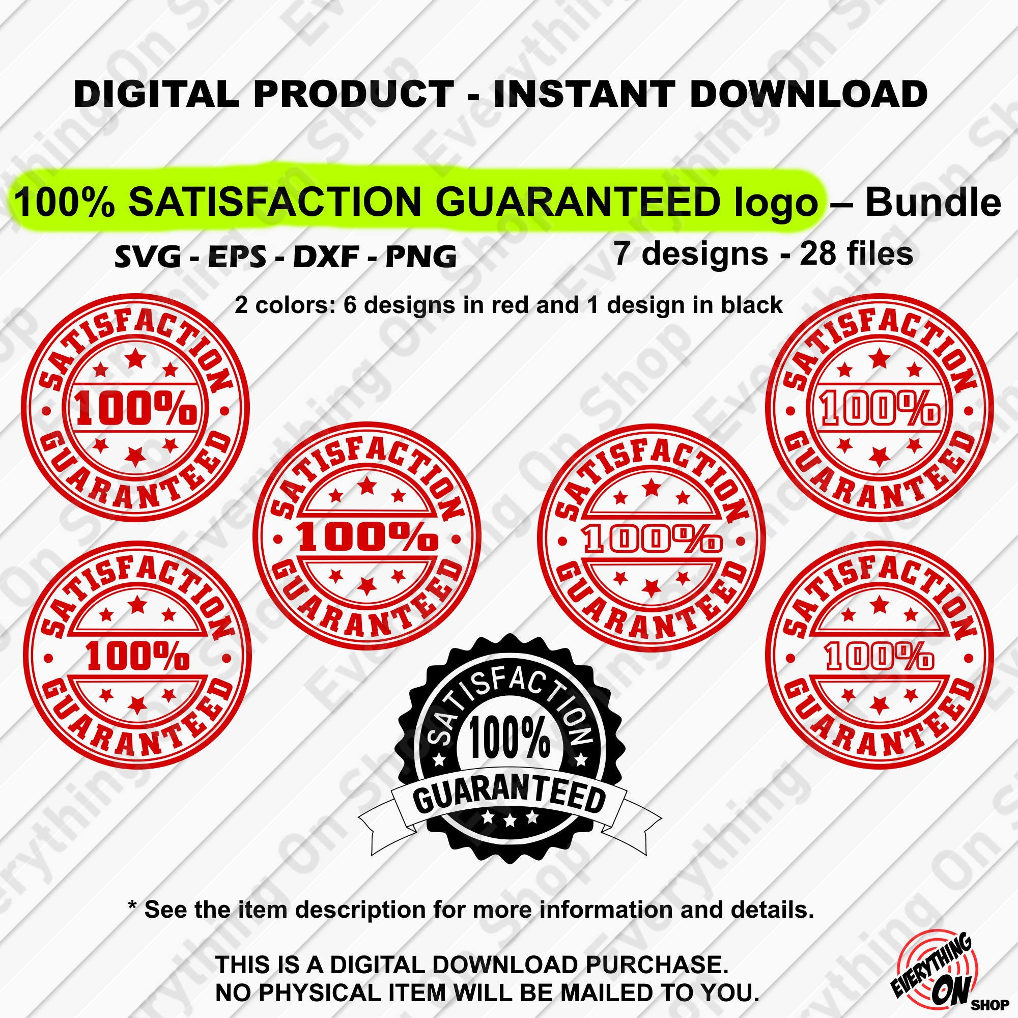 100% Satisfaction Guaranteed Stamp, Logo, Label, Bundle - Svg, Eps, Dxf ...