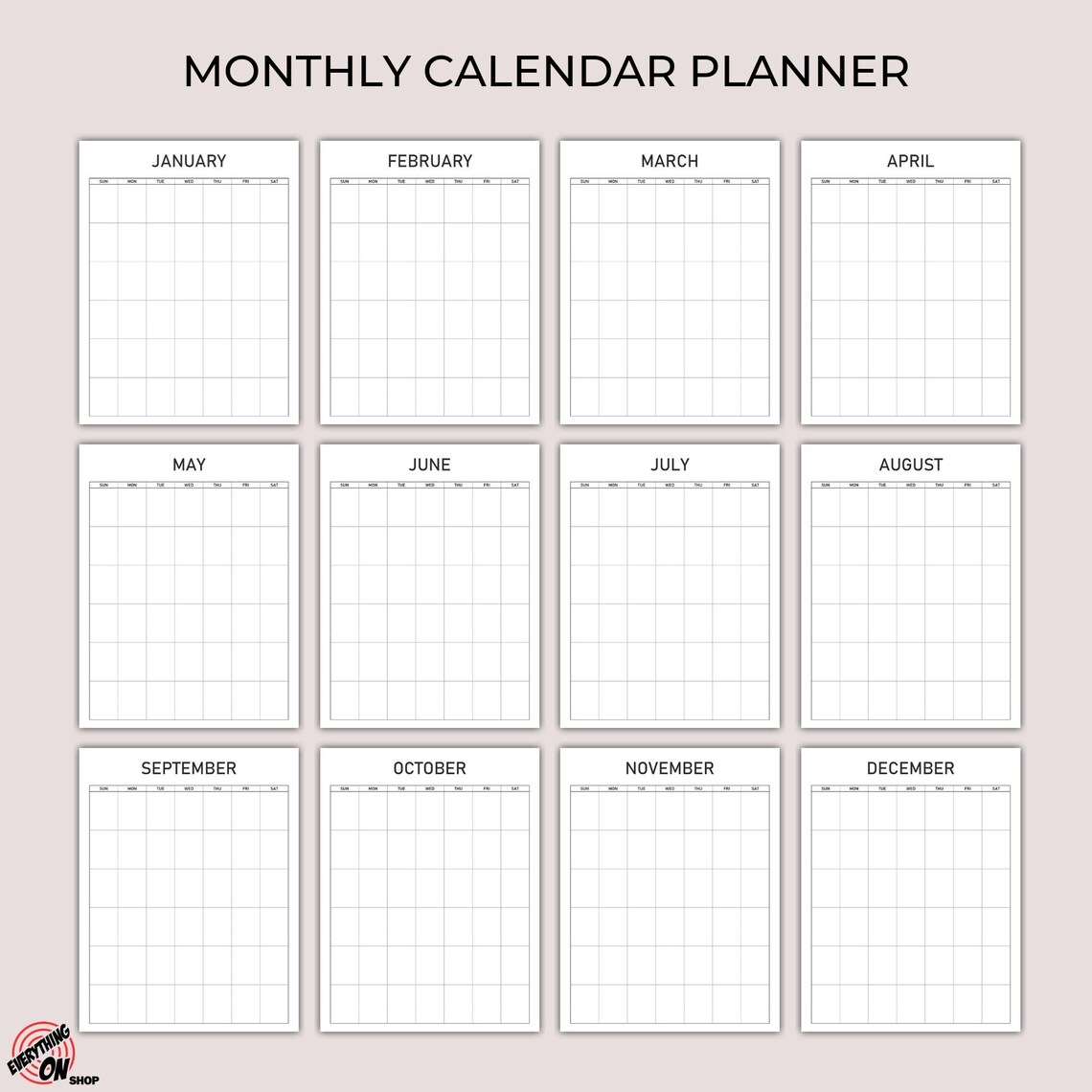 Monthly Blank Calendar, Sunday & Monday Start, Simple Calendar ...