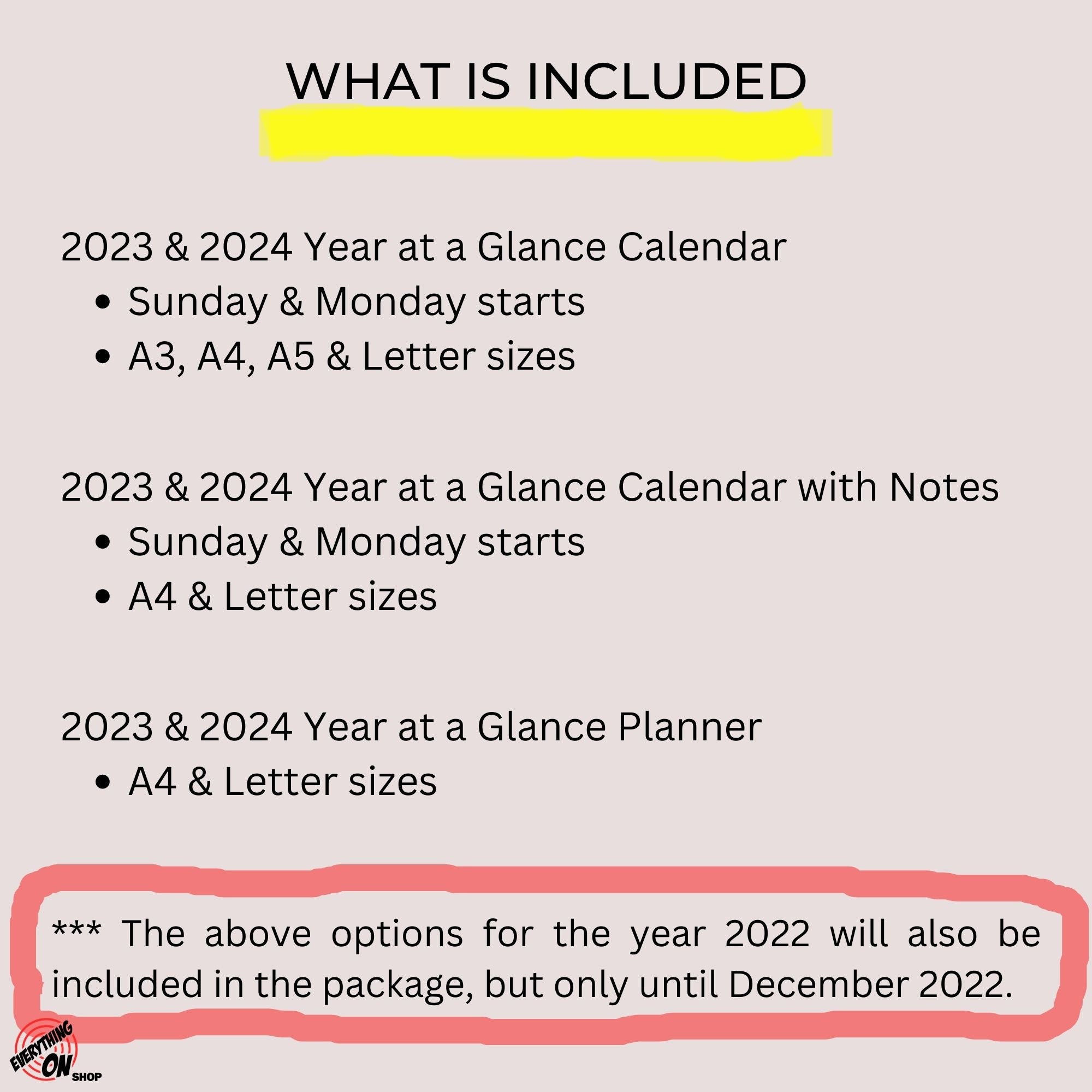 2023 2024 Calendar Printable Portrait Yearly Calendar Year - Etsy Canada