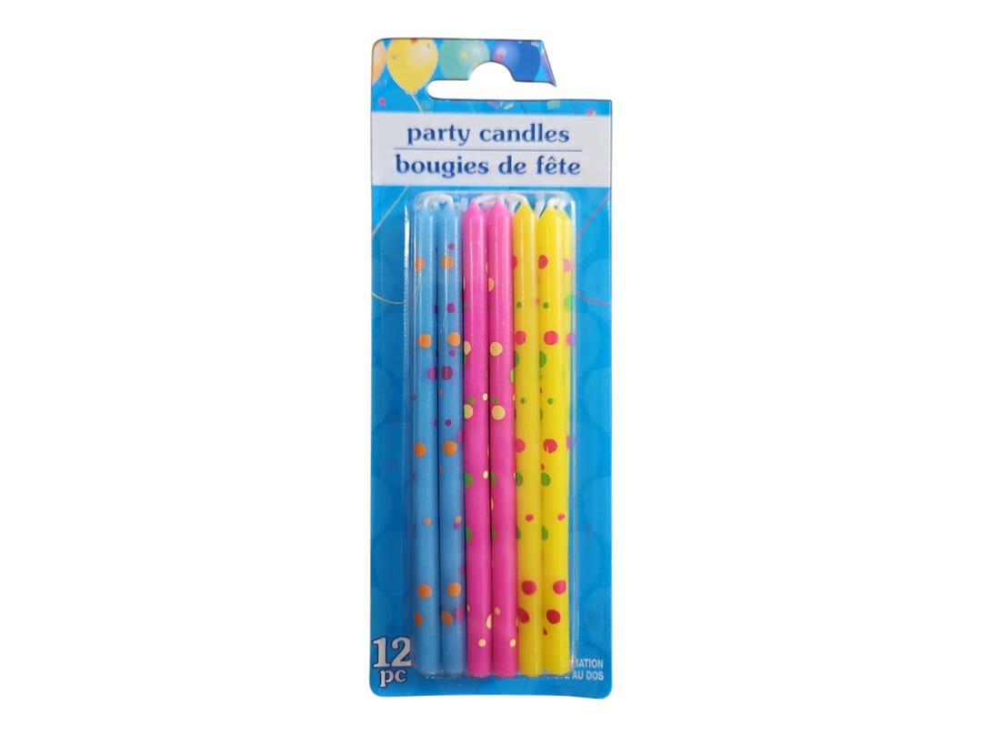 4" Long Birthday Party Polka Dot Candles 3 Color Pack 12pc Set - Etsy