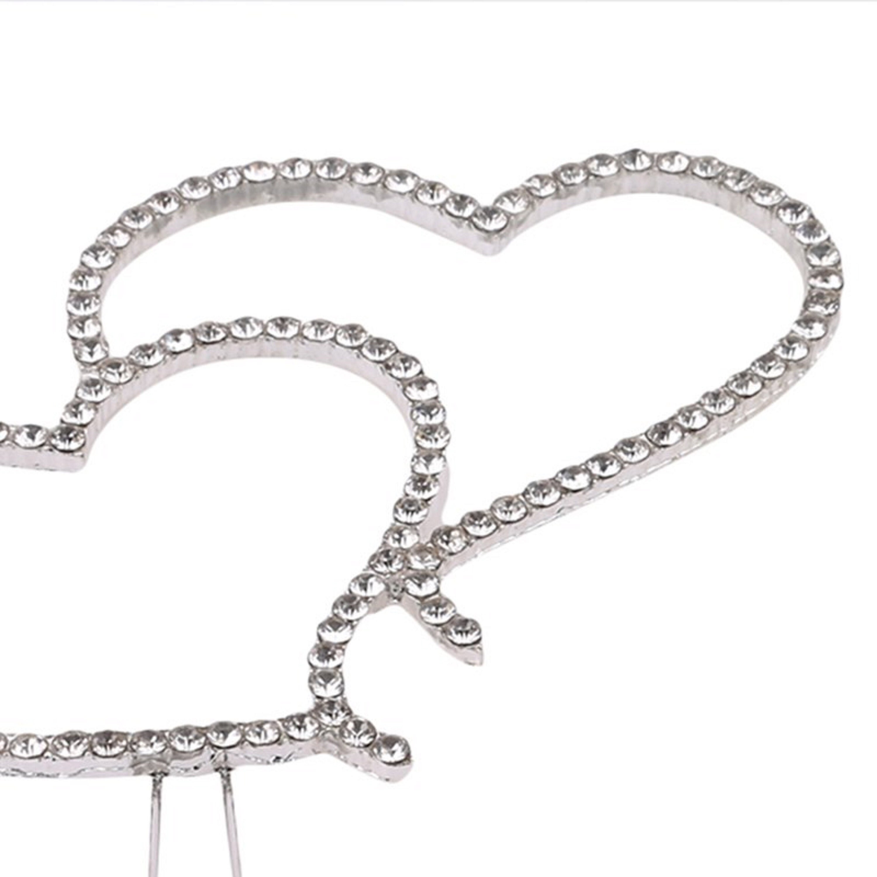 Large Double Heart Rhinestone Wedding Cake Topper 3-1/2 X 3-1/2 - Etsy