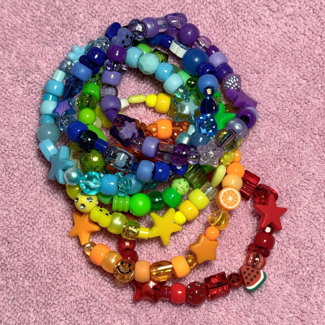 Kawaii Y2K Kidcore Cute Neon Rave Rainbow Random Pony Beads Kandi ...