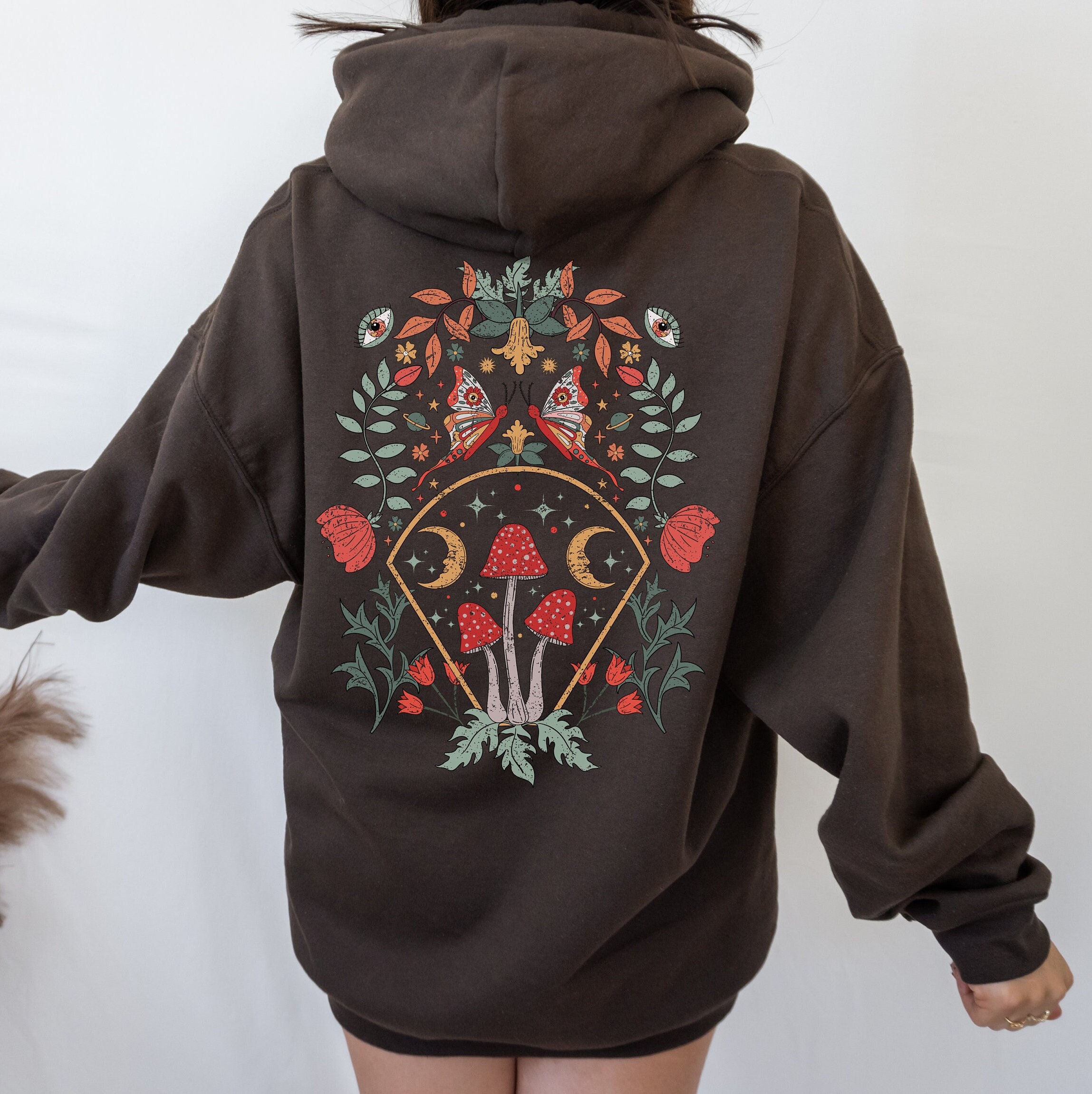 Celestial Hoodie Moon Moth Mushrooms Hoodie Boho Moon Phase - Etsy