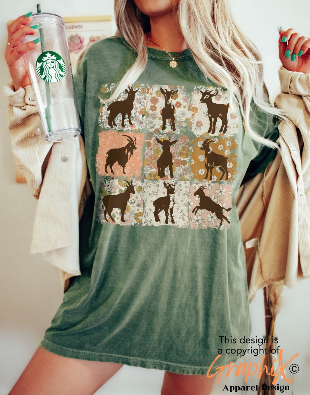 Boho Goat Shirt, Comfort Colors Retro Farmhouse Floral Goat Shirt ...