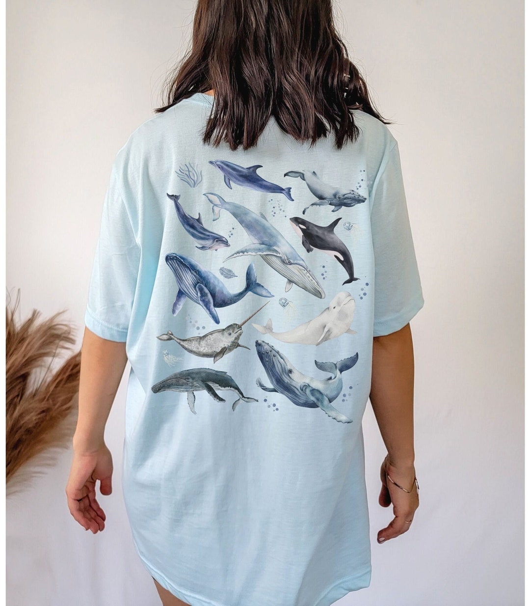Whale T-shirt, Back Printed Watercolor Ocean Whales Shirt, Dolphin ...