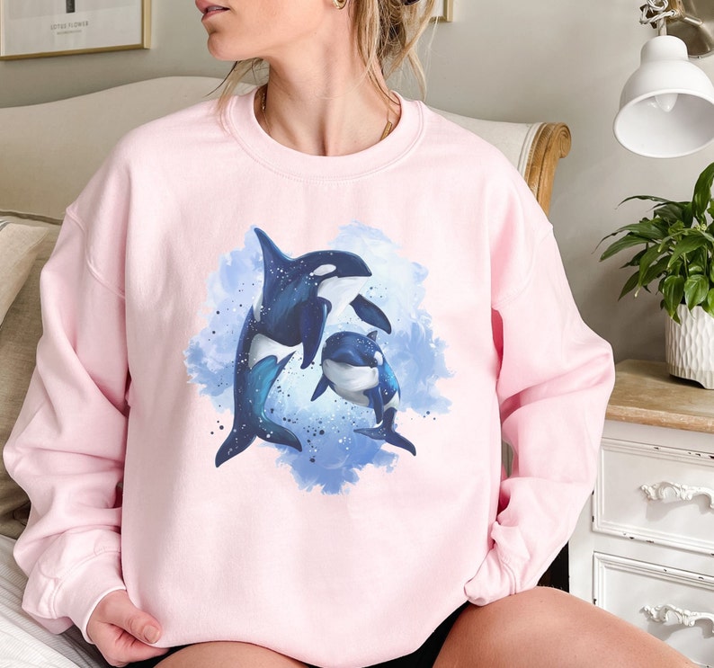 Orca Sweatshirt, Watercolor Ocean Whale Orca Crewneck, Indie Shirt ...