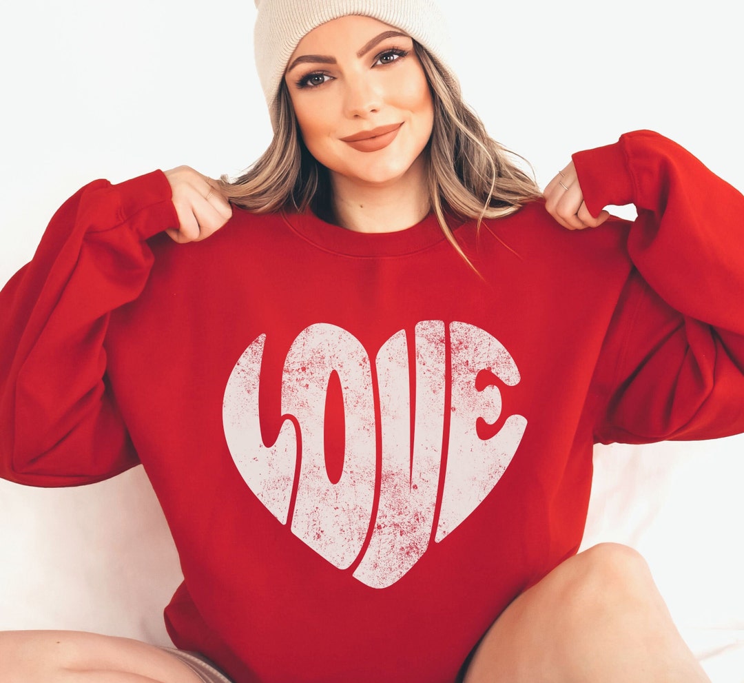 Retro Love Heart Valentines Sweatshirt, Women Valentine Sweater ...