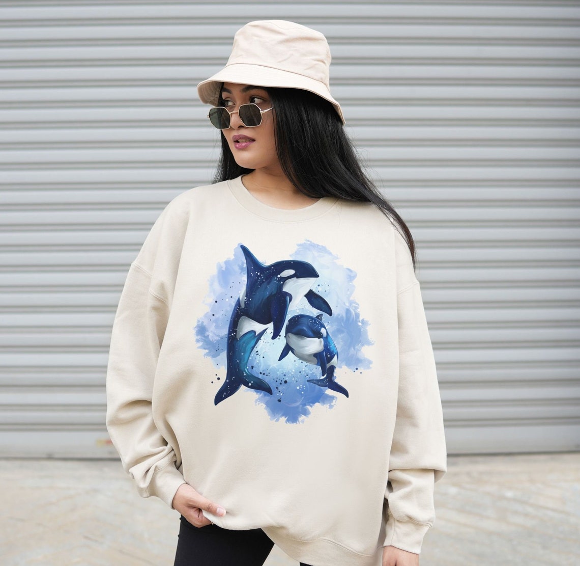Orca Sweatshirt, Watercolor Ocean Whale Orca Crewneck, Indie Shirt ...