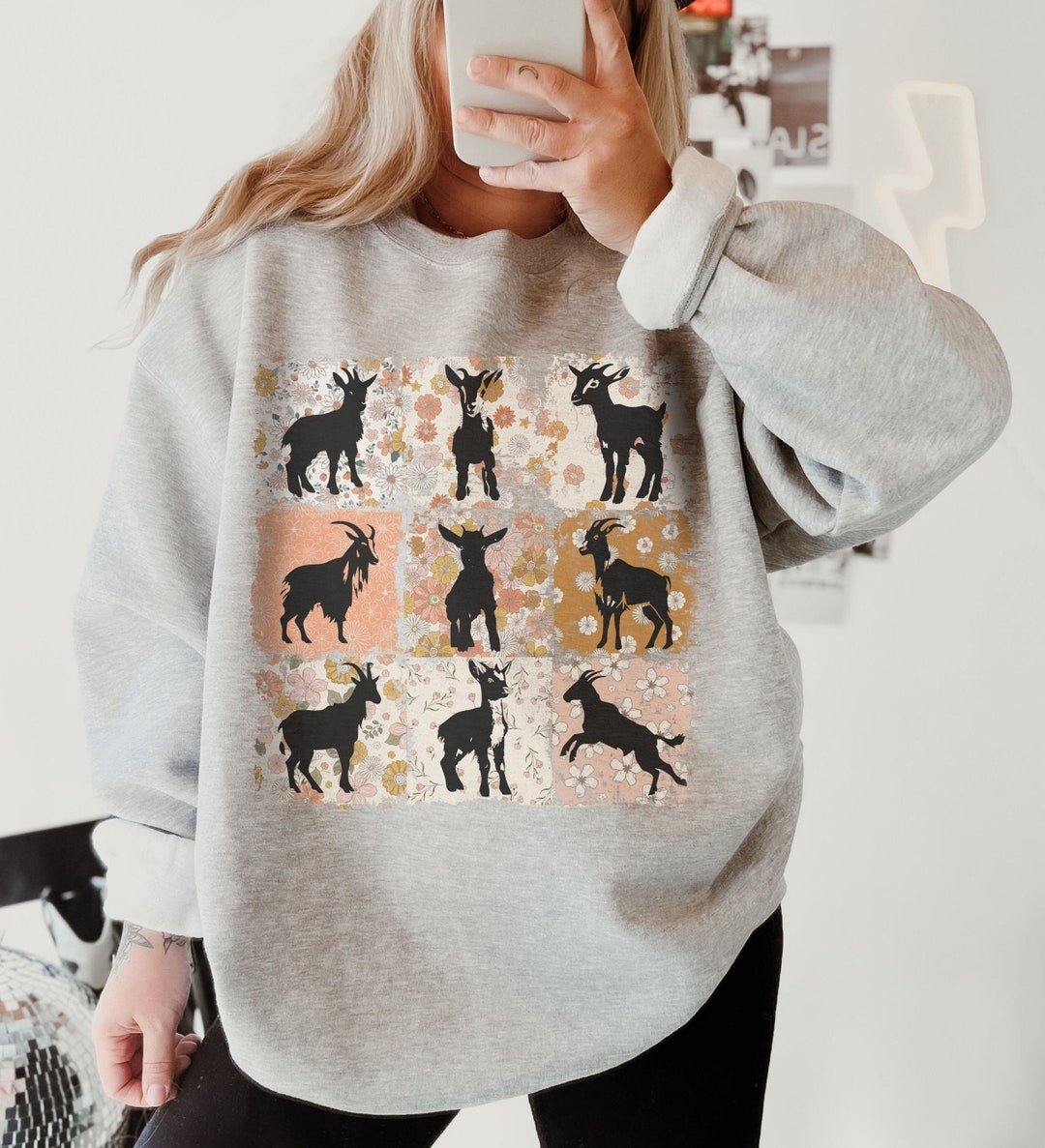 Boho Goat Sweathirt, Retro Farmhouse Floral Goat Shirt, Cottagecore ...