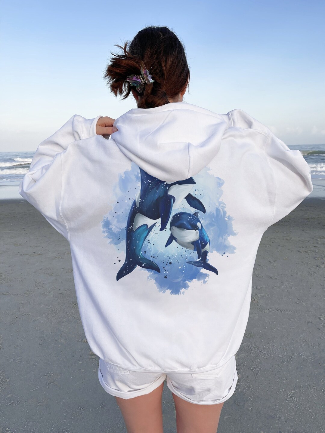 Orca Hoodie, Watercolor Ocean Whale Orca Hooded Sweater, Indie Shirt ...