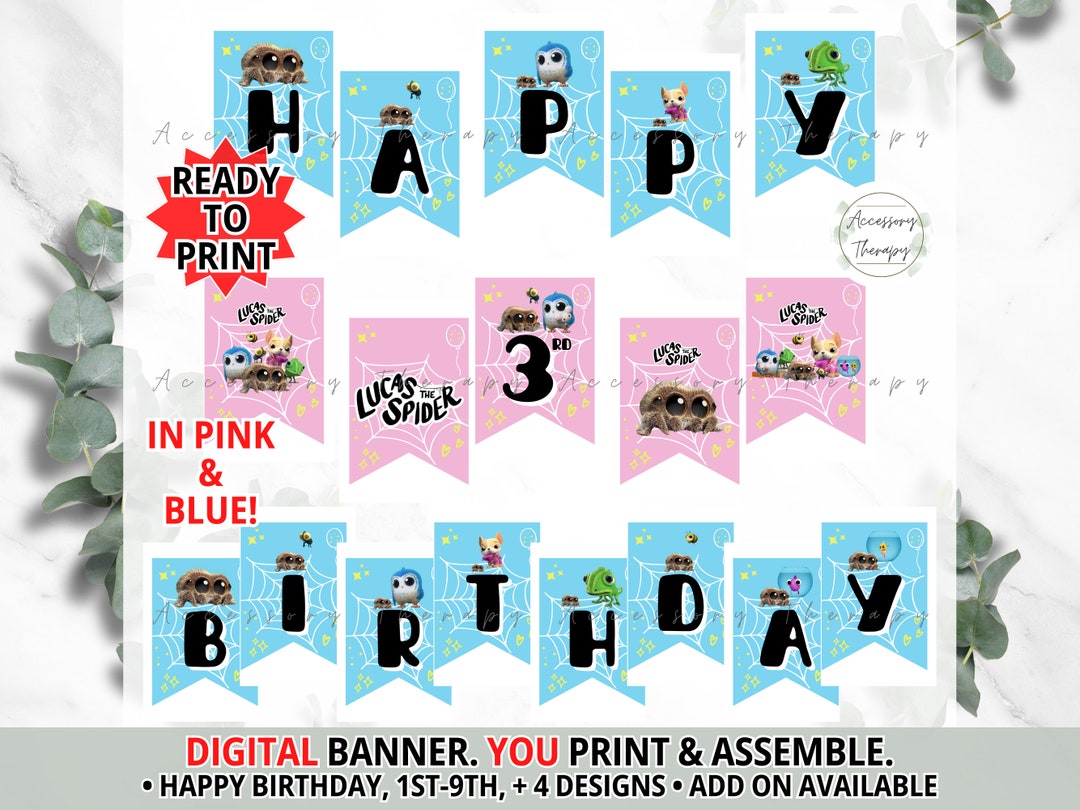 Spider Cartoon, DIGITAL Download Ready to Print Birthday Banner Flag ...