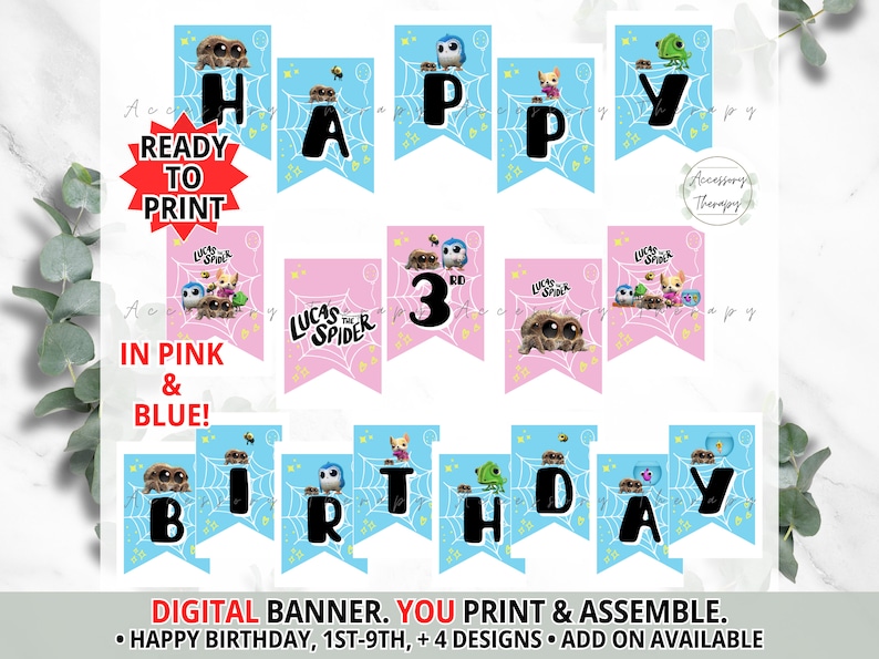 Spider Cartoon, DIGITAL Download Ready to Print Birthday Banner Flag ...
