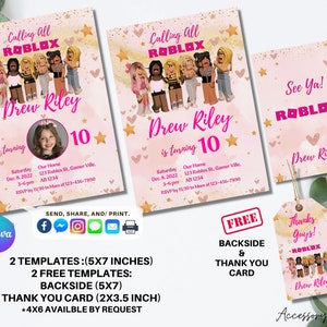 Roblox Girls Pink Gold Heart Glitter DIY Template Invitation - Etsy