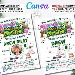 My Singing Monsters MSM Regular Monsters, DIGITAL DIY Invitation Invite ...