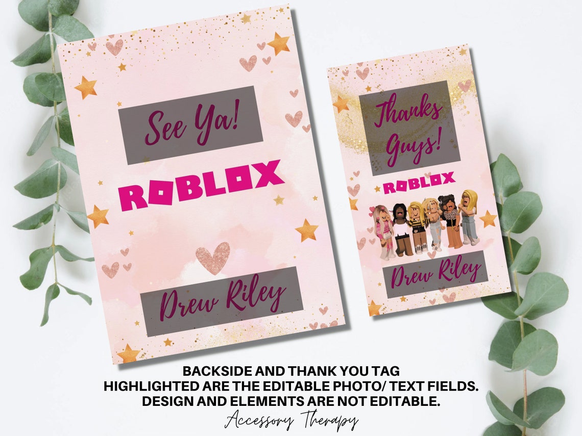 Roblox Girls Pink Gold Heart Glitter DIY Template Invitation - Etsy