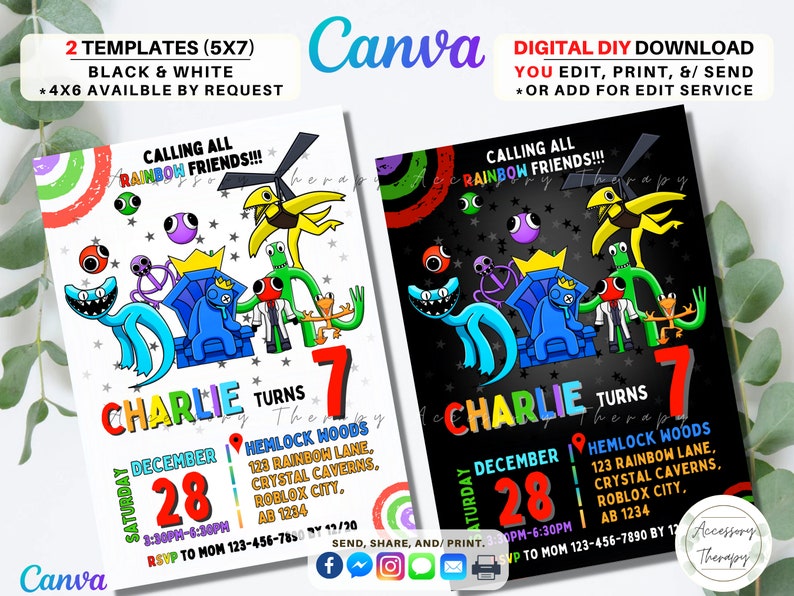 Updated Latest Chapter 2 Rainbow Group DIGITAL DIY TEMPLATE Invitation ...