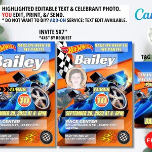 Hot Cars Car Race Racing, DIGITAL DIY Template Invitation Invite Thank ...